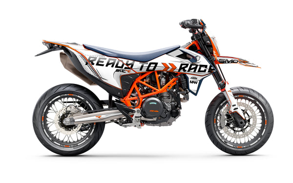 KTM 690 SMC-R GRAPHICS - “Ready2Race-Trace“ (White) – MotoProWorks